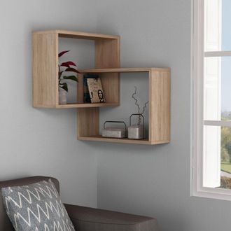 Decortie Decortie Biblioth&egrave;que murale moderne dangle avec anneau Pr&eacute;sentoir Ch&ecirc;ne 60cm