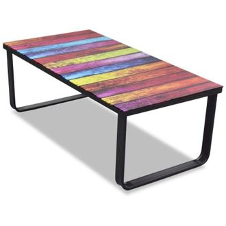 vidaXL Table basse avec impression darc-en-ciel Dessus en verre Vidaxl