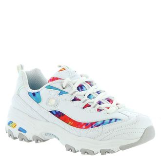 Skechers Damen Dlites Summer Fiesta Low-Top Sneakers, White Leather Multi Mesh White Trim, 37.5 EU