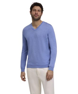 Falke Herren Pullover Basic New Merino V-Neck M Pu Wolle elegant klassisch f&uuml;r Business und Freizeit mit V-Ausschnitt 1 St&uuml;ck, Blau Azur Melange 6857, XXL