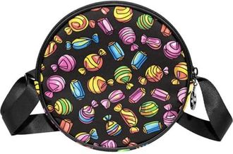 Generic Sac &agrave; bandouli&egrave;re rond pour femme, petit sac &agrave; bandouli&egrave;re Candy avec fermeture &eacute;clair, bretelles r&eacute;glables, sac &agrave; main rond d&eacute;contract&eacute; pour femmes e