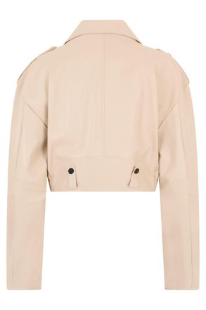 The Mannei Womens Cropped Leather Jacket Beige Calfskin