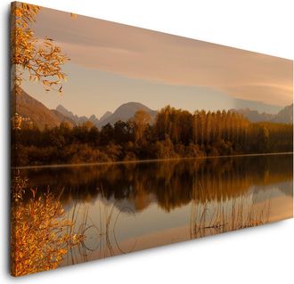 Paul Sinus Art Bäume reflektieren 120x 60cm Panorama Leinwand Bild XXL Format Wandbilder Wohnzimmer Wohnung Deko Kunstdrucke
