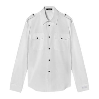 Versace Homme, Chemises, Blanc, Taille: XL Chemise en coton Col Manches longues Poignets boutonn&eacute;s