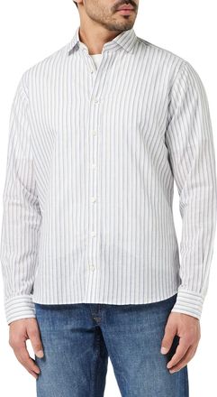 Hackett Mens COTT LIN Melange STR Hemd, 9BFGREY/Navy, XS