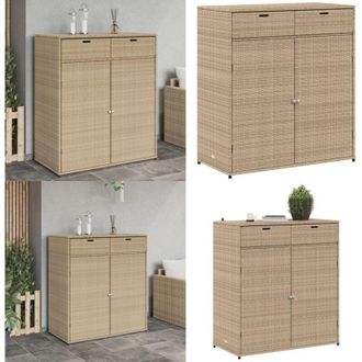 vidaXL Gartenschrank Beige 105x55x113 cm Poly Rattan - Outdoor-Schrank - Gartenschrank - Stauraum - Gartenorganisation - Rattan Gartenm&ouml;bel - Home & Living