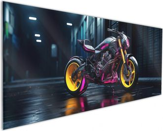 Wallario K&uuml;chenr&uuml;ckwand aus Glas 125 x 50 cm, Motiv: Neon-Cyberbike | Spritzschutz abwischbar & pflegeleicht
