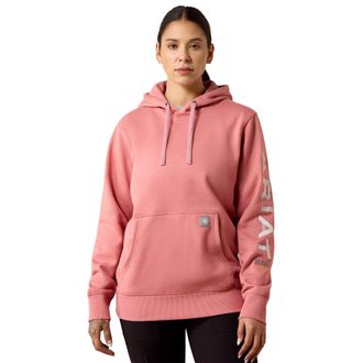 Ariat Womens Rebar Workman Graphic Hoodie Long Sleeve in Dusty Rose Heather Cloud Grey, Size X-Large, by Ariat