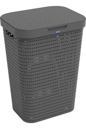 Rotho W&auml;schesammler Country, Schwarz, Kunststoff, 55 L, 42x57.7x32.2 cm, Reach, DIN EN ISO 14001, DIN EN ISO 9001, Made in Switzerland, rostfrei, Bel&uuml;ftungs