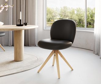 DELIFE Drehstuhl Nube-Flex Echt-Leder Schwarz Holzgestell kantig Natur 180&deg; drehbar Taschenfederkern, Esszimmerst&uuml;hle