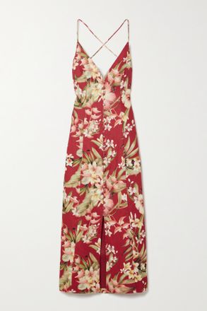 Zimmermann + Net Sustain Lexi Midikleid Aus Leinen Mit Blumenprint - Rot