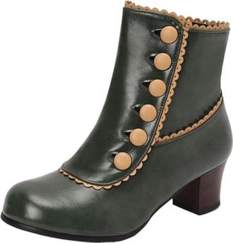 SJJH Bottines de style britannique pour femme - Talon bloc de 5,5 cm et pointe ronde - Int&eacute;rieur doubl&eacute; et fermeture &eacute;clair - Pour le quotidien et les lois