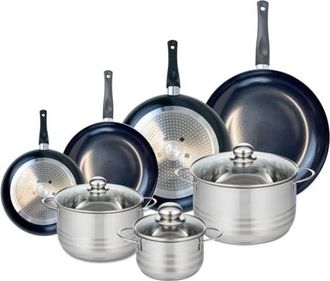 Fackelmann ELO 9755150 Batterie de cuisine 7 pi&egrave;ces, Ensemble de 4 Po&ecirc;les de cuisson 20, 24, 28 et 32 cm et 3 faitouts 16, 20 et 24 cm Elo Prima Brillant, inox, 