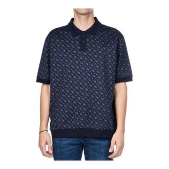 HUGO BOSS Blau Baumwoll Monogramm Polo Shirt - - Tops - Herren - Blau - S