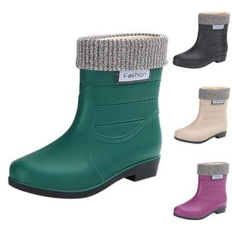 Generic Bottes de pluie en peluche pour femme, bottes mi-mollet dhiver chaudes et confortables &agrave; enfiler pour femme, bottes de pluie imperm&eacute;ables antid&eacute;rapant