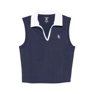 Sporty & Rich Polo sans manches brod&eacute;e logo - Femme - Tops - Bleu - Taille: 40 FR