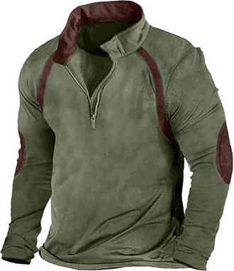 Generic Pull pour homme avec fermeture &eacute;clair semi-zipp&eacute;e, sweat-shirt &agrave; col montant, patchs polo, haut &agrave; manches longues, sweat-shirt d&eacute;contract&eacute; r&eacute;tro impri