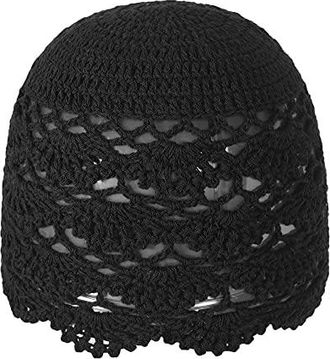 ZLYC Bonnet crocheté en coton pour femme avec motif tête de mort et découpe florale faite à la main, noir uni, Taille unique