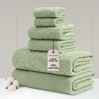 Modern Threads Amrapur Overseas 6-Piece Yarn Dyed Diamond Gate Jacquard Towel Set, Seafoam