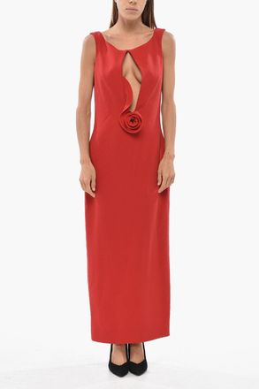 Magda Butrym Midikleid aus Wolle mit Blumenapplikation und tiefem Ausschnitt Magda Butrym