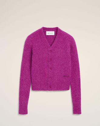 Ami Ami Paris - Cardigan violet en laine et alpaga broderie Ami Fuchsia - Taille : XXS - pour Femme
