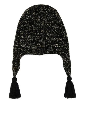 Valentino Garavani bonnet en maille à franges - Noir