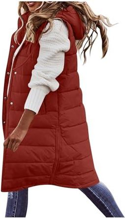 Generic 2026 Gilets pour femmes Gilet Long Matelass&eacute; Veste Sans &eacute;paisse Manches &agrave; Capuche Zipp&eacute;e Parka V&ecirc;tement dext&eacute;rieur dhiver Rembourr&eacute; Manteau Long avec 