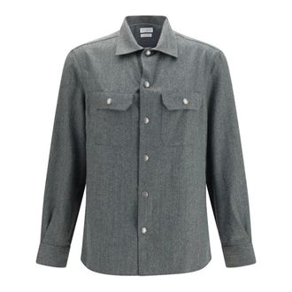 Brunello Cucinelli Chemise en laine vierge - Homme - Vestes - Vert - Taille: L
