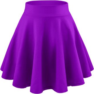 Dreshow Basic Solid Stretchy Flared Beil&auml;ufige Mini Skater-rock f&uuml;r Damen M&auml;dchen, Gr&ouml;&szlig;e: XXL, Farbe: Tiefes Lila