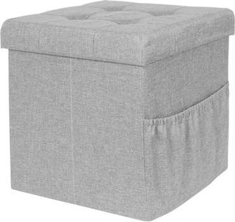 The Home Deco Factory THE ba l reposapi s Plegable Tejido Gris Claro Lino, 38 x 38 x 38 cm, hellgrauer polsterstoff., CMHD6322