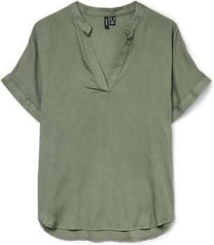 Vero Moda Women Top Casual Splitneck Turned-up Cuffs Blouse Short Sleeve, Couleurs:Vert-2, Taille:S