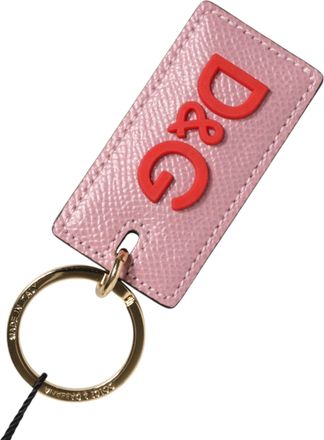 Dolce & Gabbana Unisex Pink Calf Leather Logo Metal Ring Men Keychain Keyring 100lf