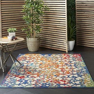 Nourison Aloha Innen/Außenbereich Floral Pflegeleicht Multicolor 53 x 75 Bereich Teppich (5x8)
