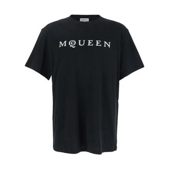 Alexander McQueen Schwarze T-Shirts und Polos mit Flock Logo Print - - Tops - Herren - Schwarzk - 2XL