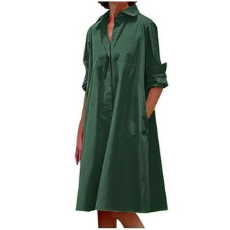 Generic Robe d&eacute;t&eacute; d&eacute;contract&eacute;e boutonn&eacute;e pour femme - Robe ample et confortable - Col en V - Jupe droite, Vert, 3XL