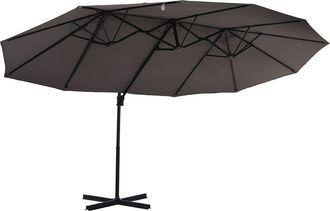 OUTSUNNY Parasol d&eacute;port&eacute; grande taille XXL inclinable dim. 4,4L x 2,7l x 2,5H m pi&egrave;tement en acier inclus polyester gris