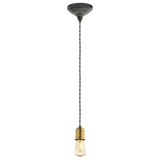 Eglo Pendelleuchte Yorth, 1 flammige Schnurpendel H&auml;ngelampe Vintage, Industrial, H&auml;ngeleuchte aus Stahl in Schwarz, Gold, Kabel in Schwarz, Esstischlampe,