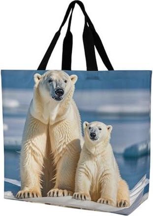 Generic 2 Ours Blancs Sac Fourre-Tout Pliable Sacs De Courses Grand Sac A Main Femmes Pour Voyage Travail Shopping