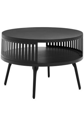 CARRYHOME Couchtisch, Schwarz, Holz, Metall, Mangoholz, massiv, rund, konisch, 75x44x75 cm, Wohnzimmer, Wohnzimmertische, Couchtische, Couchtische Metall