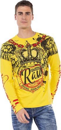 Cipo & Baxx Herren Sweatshirt CL451 Gelb - Stylischer Pullover im Modernen Streetwear Look mit Rundhals & Print - Bequemer Sweater f&uuml;r Alltag, Freizeit & Party - 