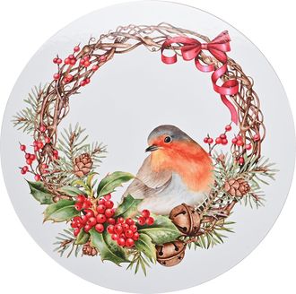 Widdop and Co Widdop Tischset mit 4 runden Tischsets, Rotkehlchen und Stechpalmen-Design, festliche Landhausdekoration