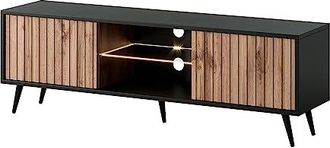 Selsey TV Schrank Board Sideboard Fernsehtisch Fernsehschrank Mit Lamellen Und LED Beleuchtung 135 cm Schwarze Beine Wotan Eiche Bello