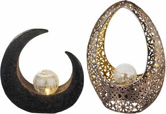 Globo Lighting Solarlampe Gartendeko Skulptur LED Außenlampe Mondsichel Solarleuchte Garten, Lichteffekt Glaskugel Crackle, 2er Set