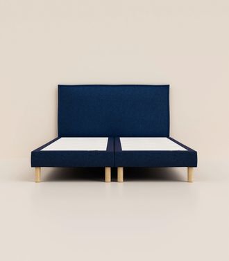 Tediber Lit tapissier 140x190 cm - Bleu - Bibloc - Avec t&ecirc;te de lit - Bois responsable - Qualit&eacute; h&ocirc;teli&egrave;re - Fait en France et en Belgique - Tediber