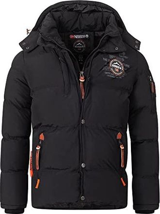 Geographical Norway Veste dhiver matelassée pour homme - Doublée chaude Anorak - Veste de snowboard SKI dextérieur pour lhiver/lautomne avec bonnet UD, Verv Black, S