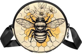 Generic Sac à bandoulière circulaire pour femme, petit sac à bandoulière artistique coloré avec fermeture éclair, bretelles réglables, sac à main rond décontr