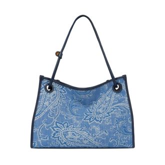 Etro Femme, Sacs, Bleu, Taille: ONE Size Eyes Denim Jacquard Tote