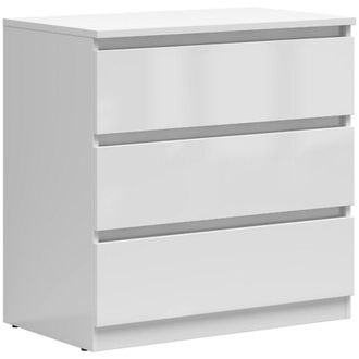 PEGANE Commode meuble de rangement &agrave; 3 tiroirs coloris Blanc brillant - Longueur 75 x Profondeur 45 x Hauteur 75,5 cm