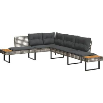 vidaXL Vidaxl - Canap&eacute; de jardin en L avec coussins gris - R&eacute;sine tress&eacute;e et acier - Dimensions 282x228x74cm - Tables dappoint en acacia massif