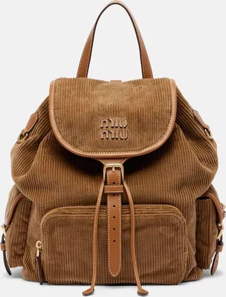 Miu Miu Sac à dos en velours côtelé et cuir